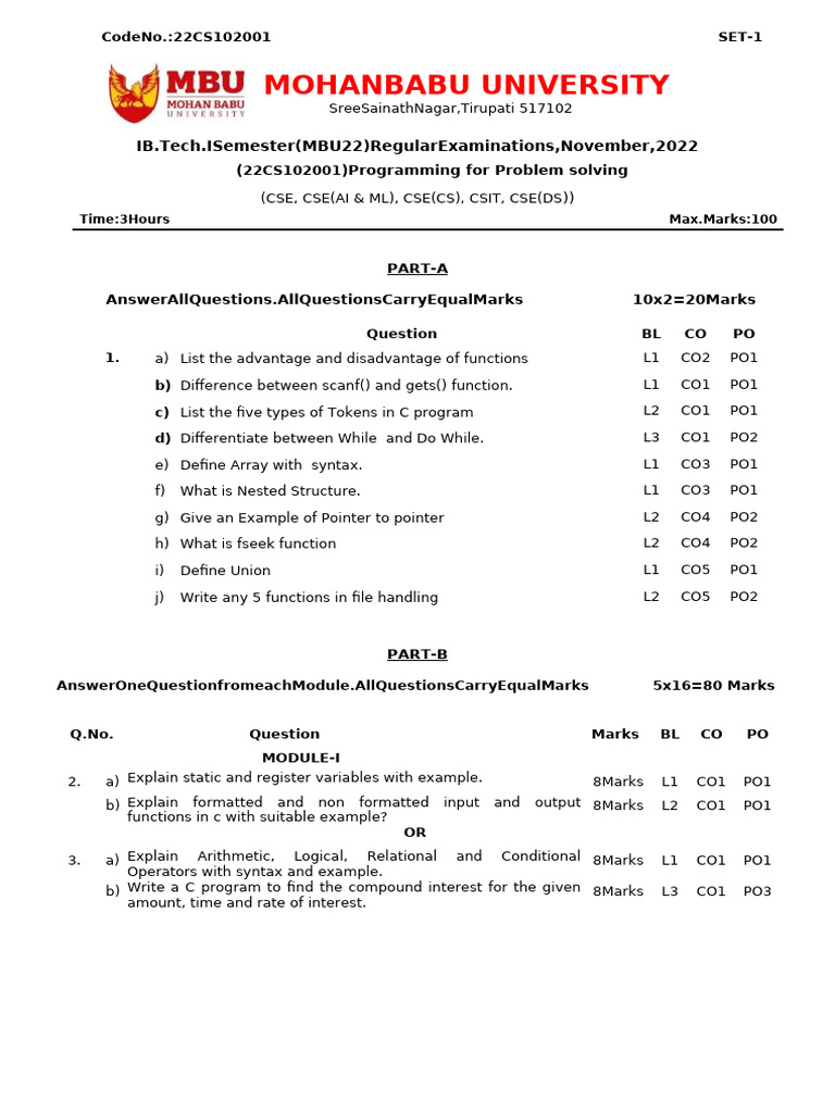 PPS Model Question Paper | PDF | Computer Science | Computing
