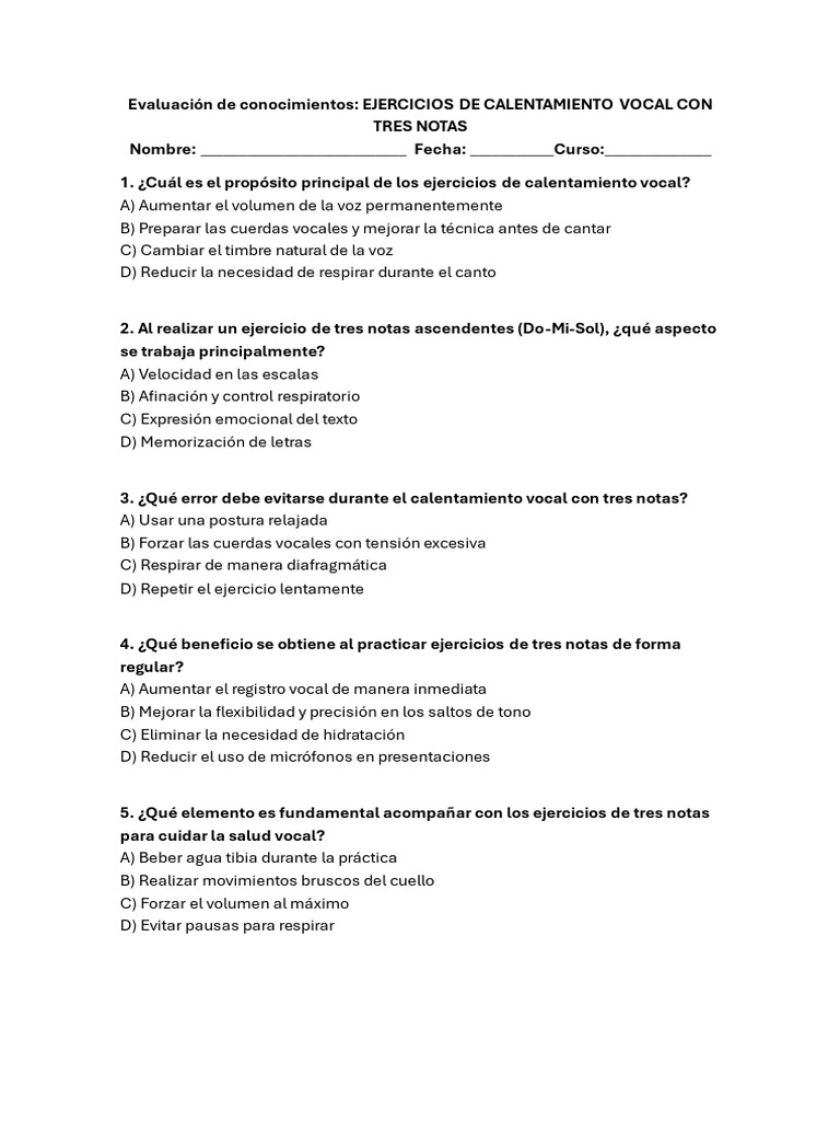 Ejercicios Vocales: Calentamiento a Tres Notas | PDF