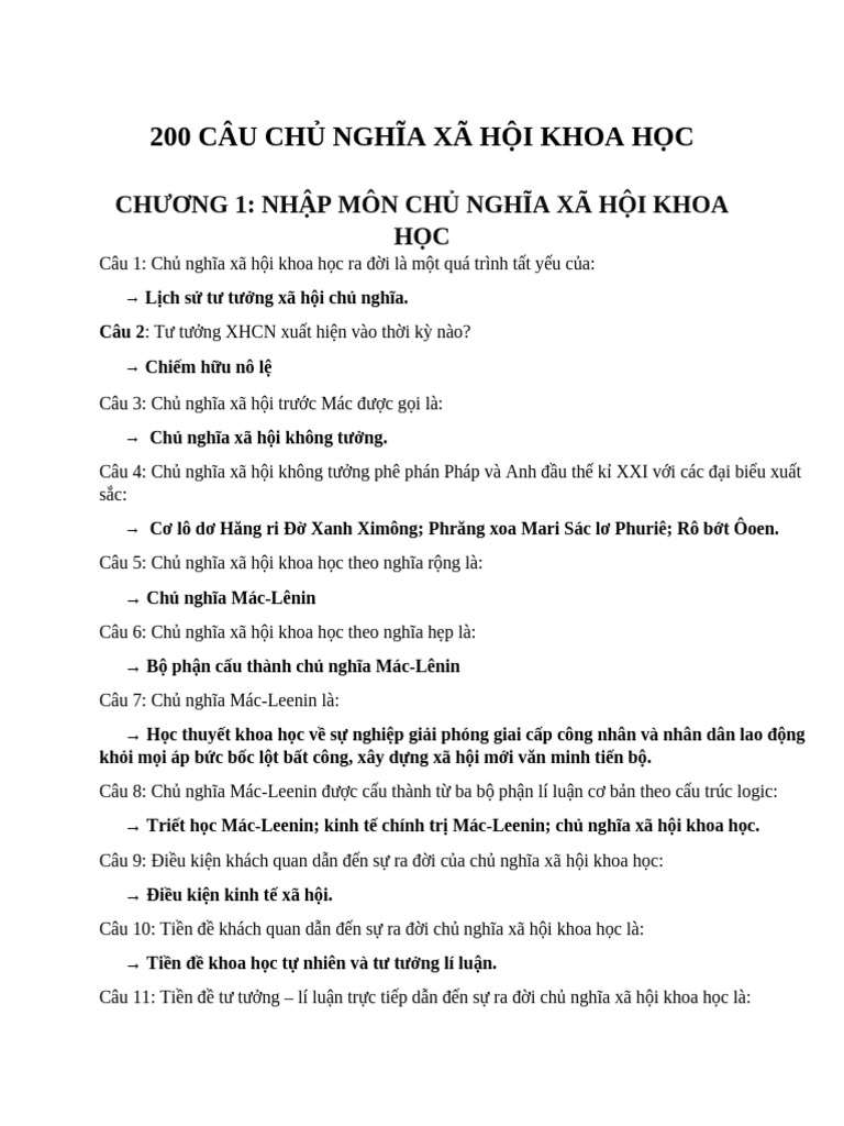 200 Câu CNXHKH Đã Note | PDF