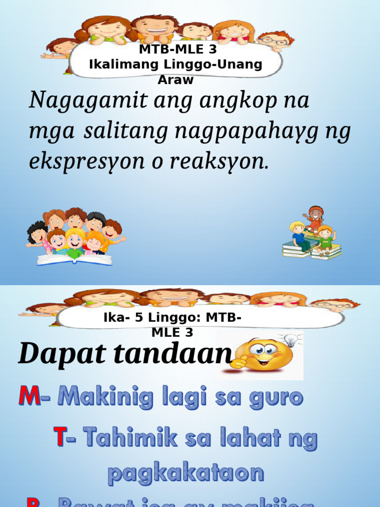 MTB MLE 2nd Q2 Week 5 Day 1 Reaksyon. 2023 | PDF