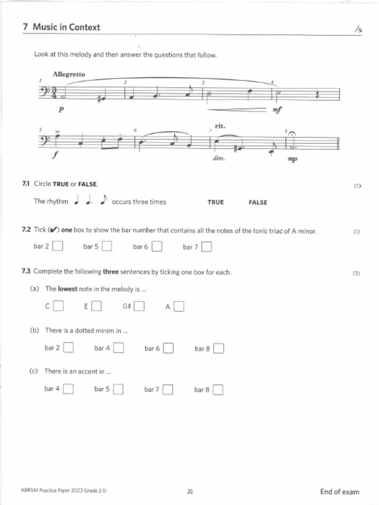 ABRSM Grade 2 - Practice Paper-35 | PDF