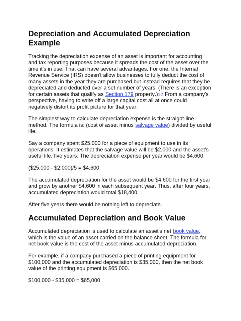 Depreciation and Accumulated Depreciation Example | PDF