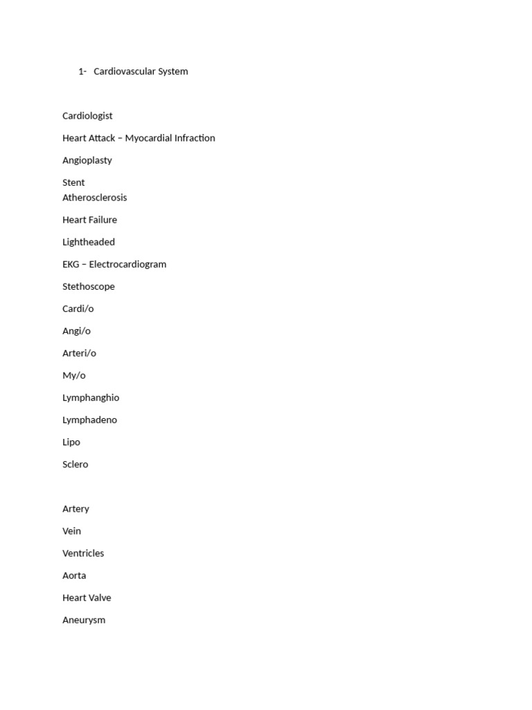 Comprehensive Medical Terminology Guide | PDF | Heart | Respiratory ...