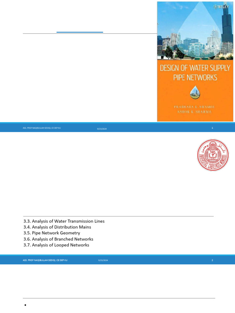 Water Supply Eng 6th Lecture (Basic Principles of Pipe Flow) | PDF ...