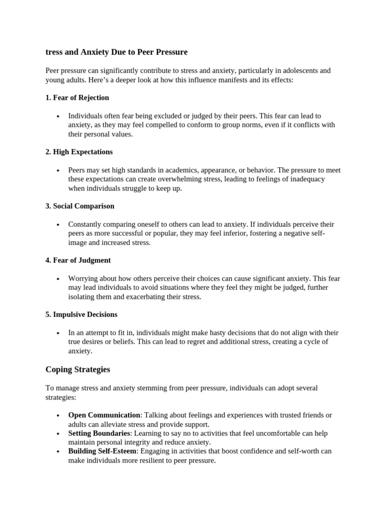 Stress and Anxiety Due To Peer Pressure | PDF | Anxiety | Fear