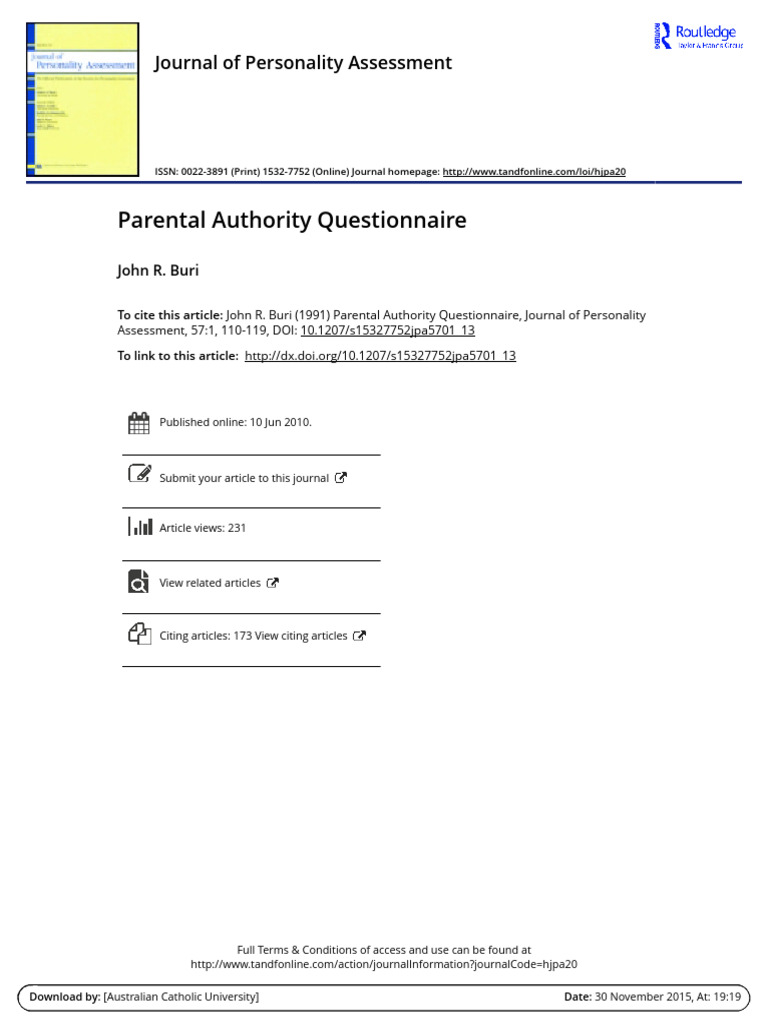 Parental Authority Questionnaire | PDF | Human Development | Marketing ...