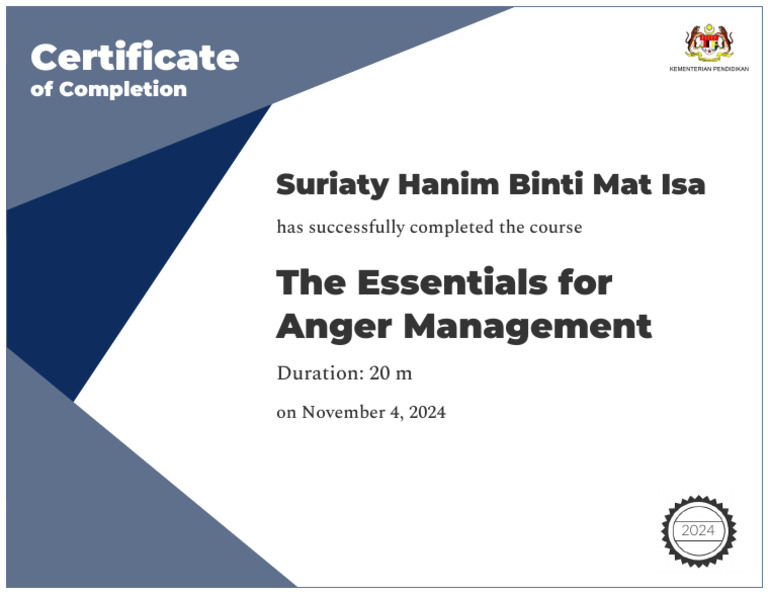 Anger Management Course Completion Certificate | PDF