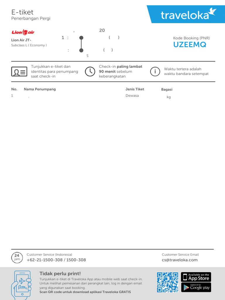 Sample e Ticket Traveloka | PDF