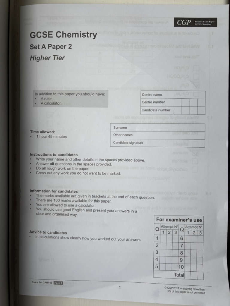 Chemistry Pack1 SetA Paper2 | PDF