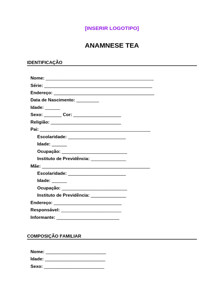 Modelo de Anamnese TEA | PDF | Gravidez | Remédio