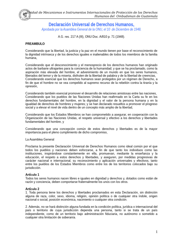 Declaración Universal de Derechos Humanos - Texto | PDF | Libertad ...