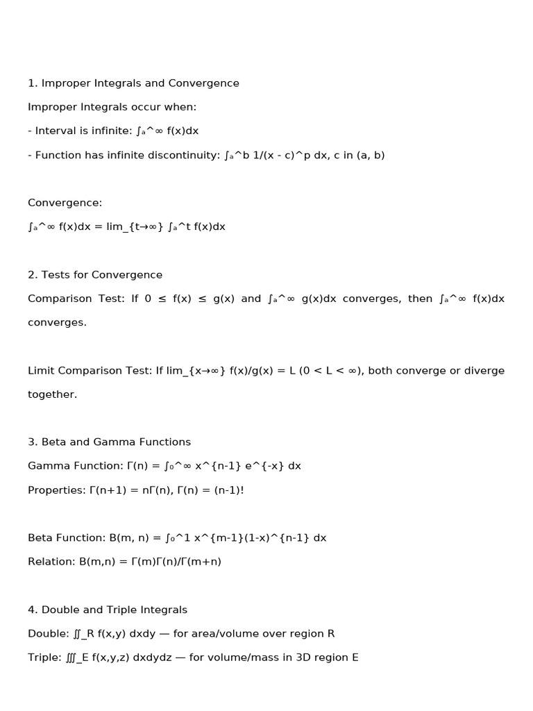 Advanced Calculus: Improper Integrals & Functions | PDF