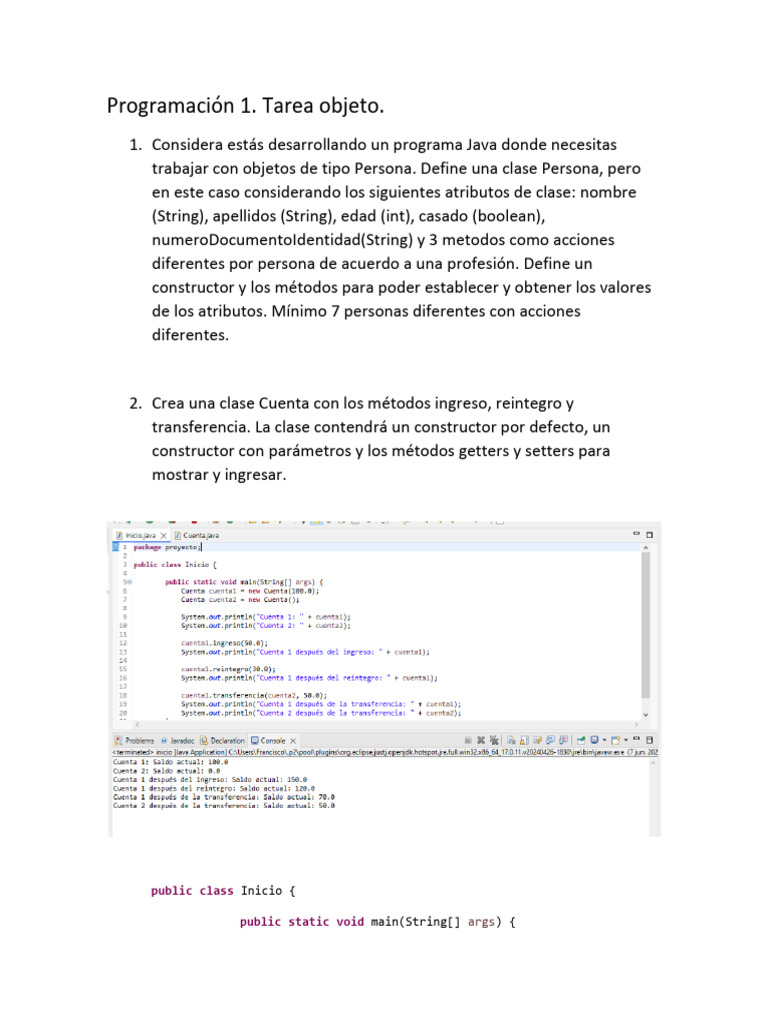 Programación 1 objeto tarea 2 | PDF | Constructor (Programación Orientada a Objetos) | Programación