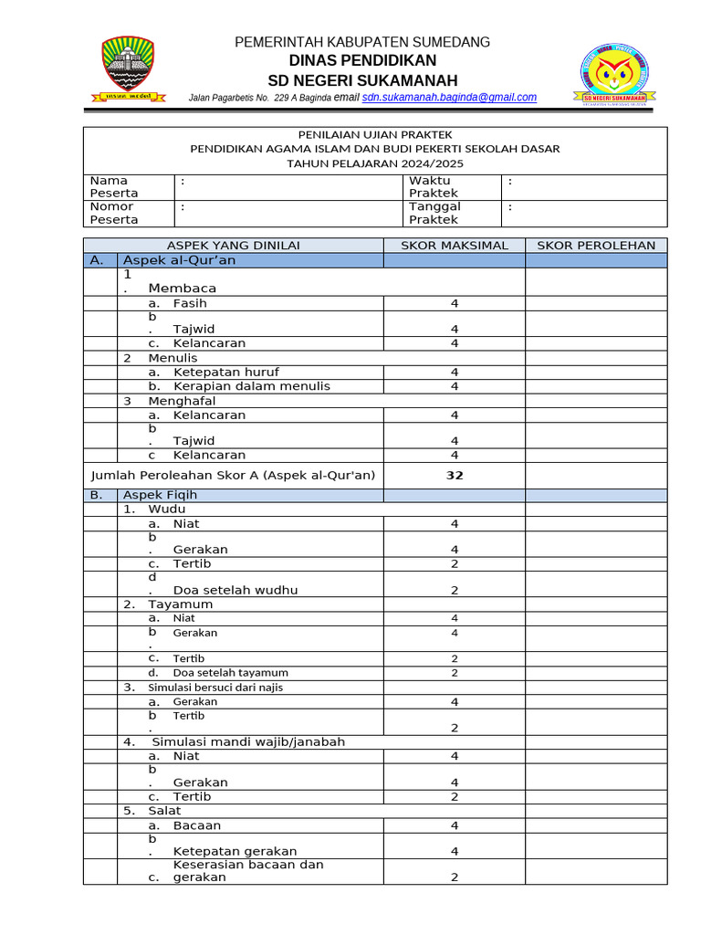 Borang Penilaian Ujian Praktek | PDF