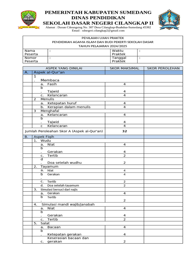 Borang Penilaian Ujian Praktek (1) | PDF