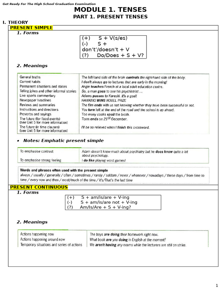 Module 1.part 1.present Tenses | PDF