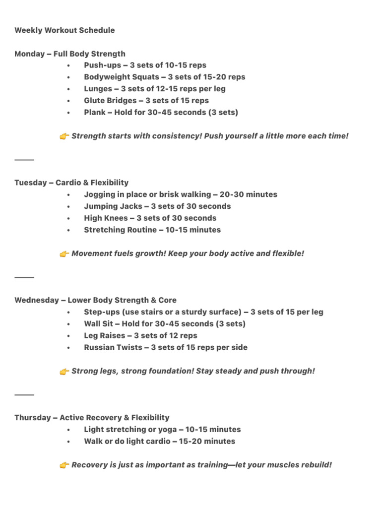 Weekly Workout Schedule | PDF
