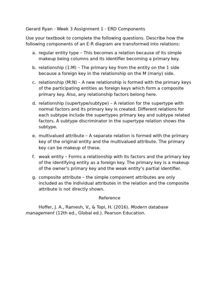 Week 3 Assignment 1 - ERD Components | PDF