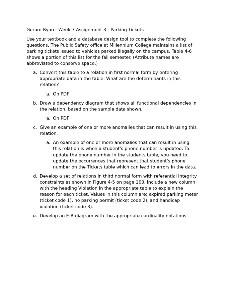 Parking Ticket Database Normalization Guide | PDF