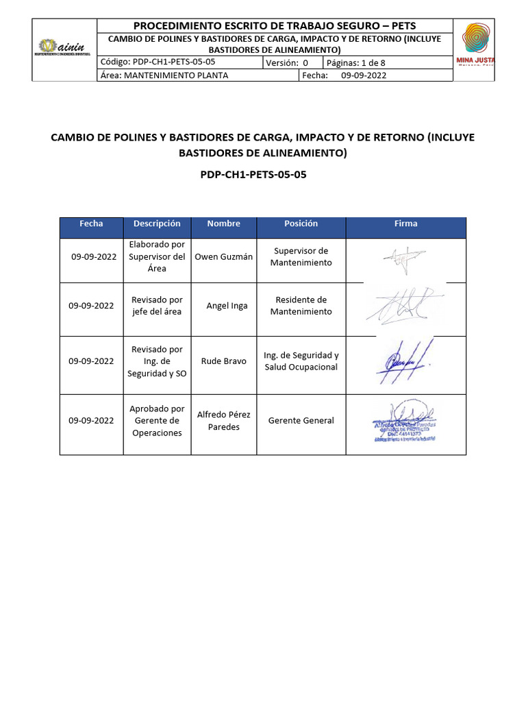 Pdp-Ch1-Pets-05-05 Cambio de Polines y Bastidores de Carga, Impacto y de Retorno (Incluye ...