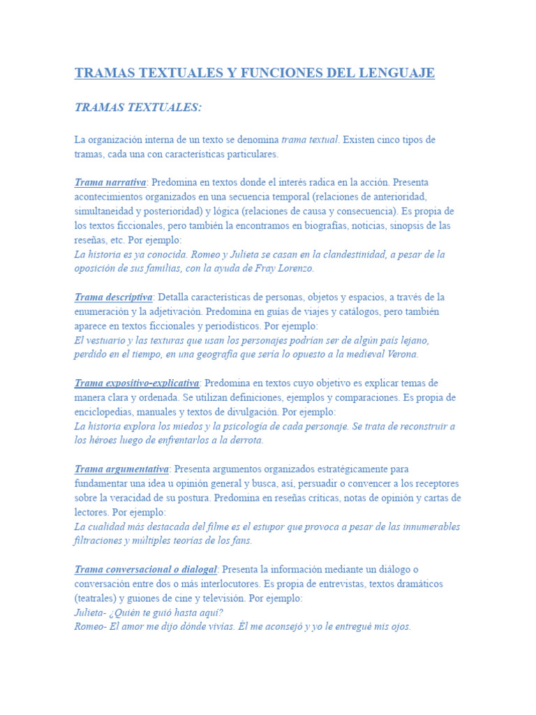 TRAMAS TEXTUALES Y FUNCIONES DEL LENGUAJE | PDF | Comunicación | Romeo y Julieta