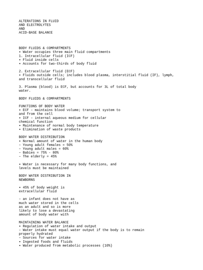 Fluid Electrolytes and Acid Base Imbalances | PDF | Diarrhea | Dehydration