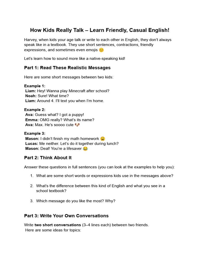 How Kids Really Talk - Learn Friendly, Casual English | PDF
