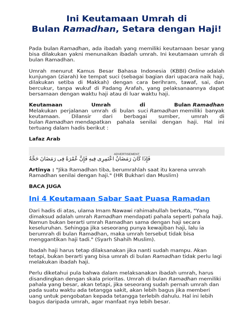 Ini Keutamaan Umrah Di Bulan | PDF