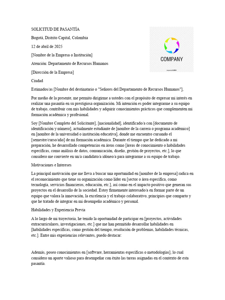 Solicitud de Pasantía en Bogotá | PDF | Gestión de recursos humanos ...