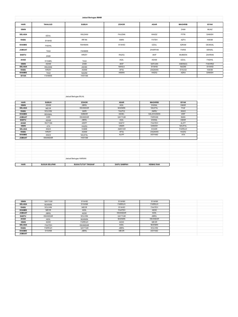 Jadual Bertugas AJK EXCO 2024 - Dakwah | PDF