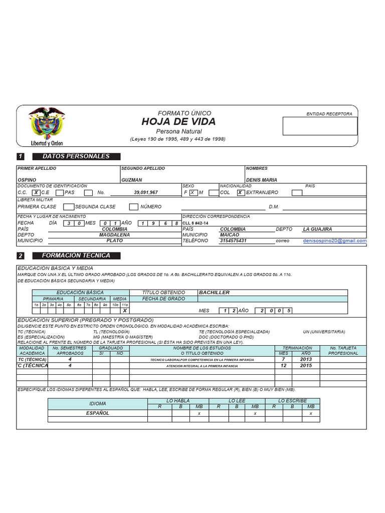 Hoja de Vida Denis 2 | PDF | Bogotá | Colombia