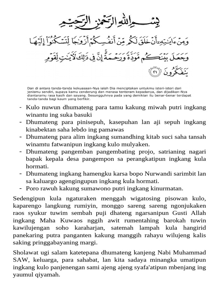 Kulo Ingkang Dhumateng para Tamu Kakung Minawah Putri Ingkang Minantu ...