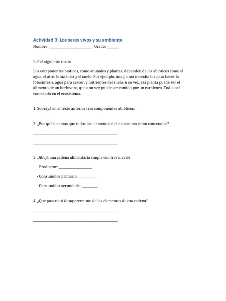 Actividad - 3 Loa Seres Vivos y Su Ambiente | PDF