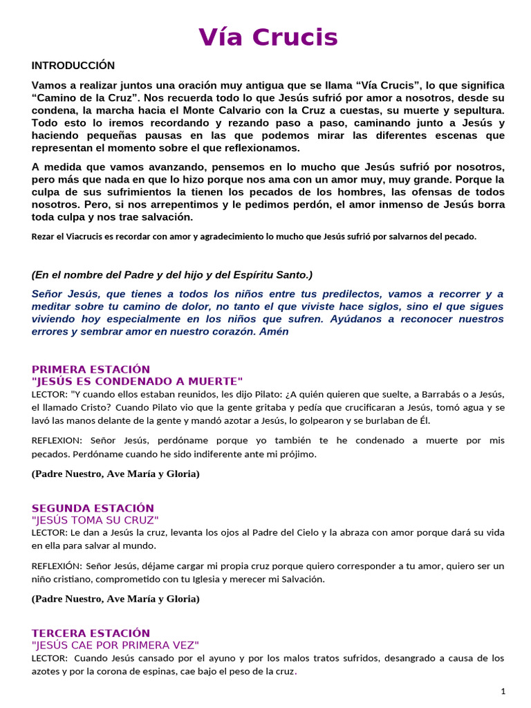 Viacrucis Infantil: 15 Estaciones a Color | PDF | Estaciones de la Cruz ...