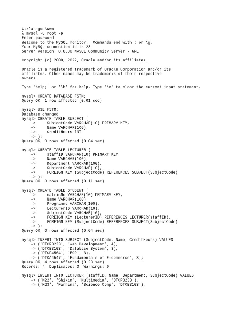 Lab 9 (Mohamad Muizzuddin Bin Mohd Saat) Database | PDF | My Sql ...