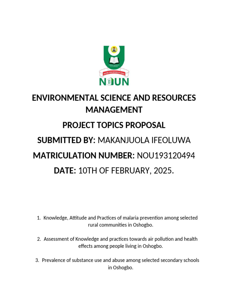 Environmental Science Project Proposals | PDF