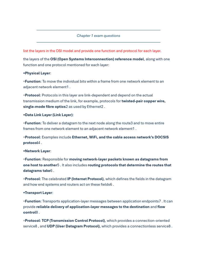 Chapter 1 Exam Questions | PDF | Osi Model | Computer Network