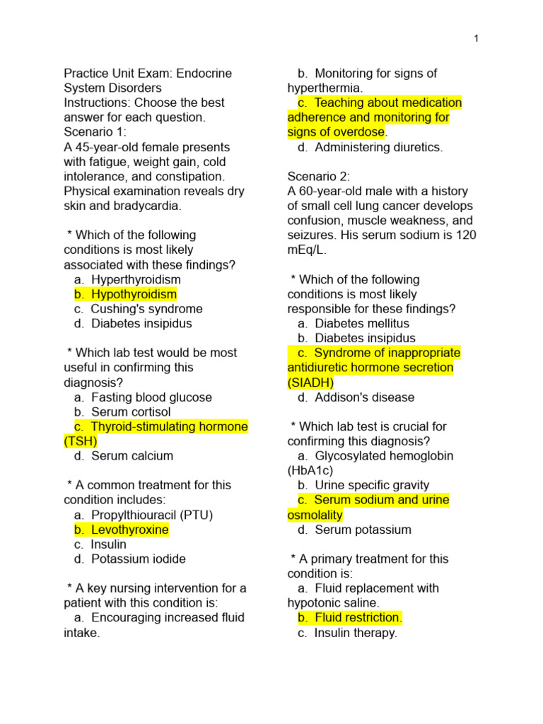 Practice Unit Exam - Endocrine System Disorders | PDF | Diabetes ...