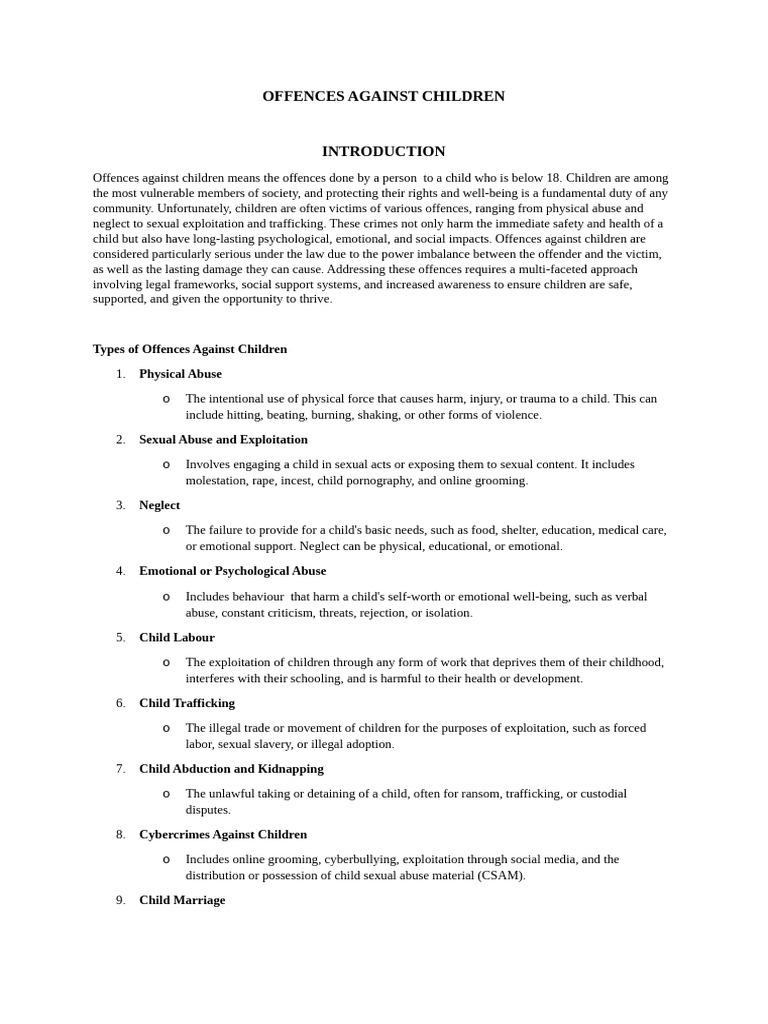 Offences Against Children | PDF | Child Abuse | Sexual Abuse