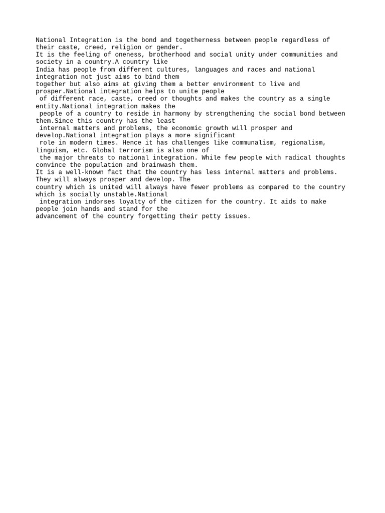 National Integration Essay | PDF