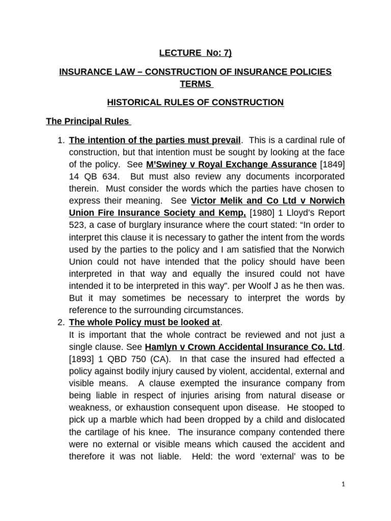 Construction of Insurance Policies | PDF | Statutory Interpretation ...