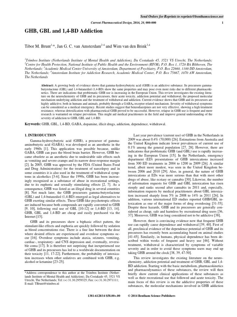 GHB GBL and 1 4 BD Addiction | PDF | Substance Dependence | Dopamine