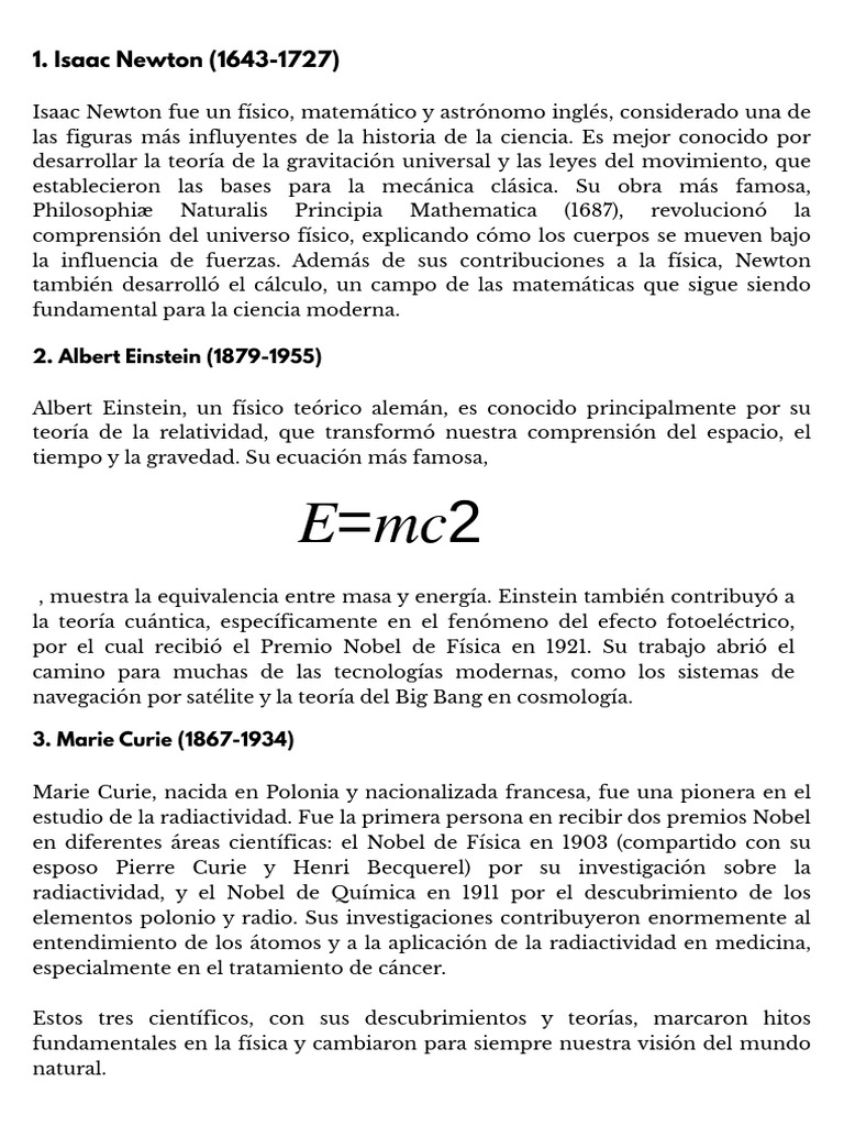 Isaac Newton (1643-1727) : 2. Albert Einstein (1879-1955) | PDF
