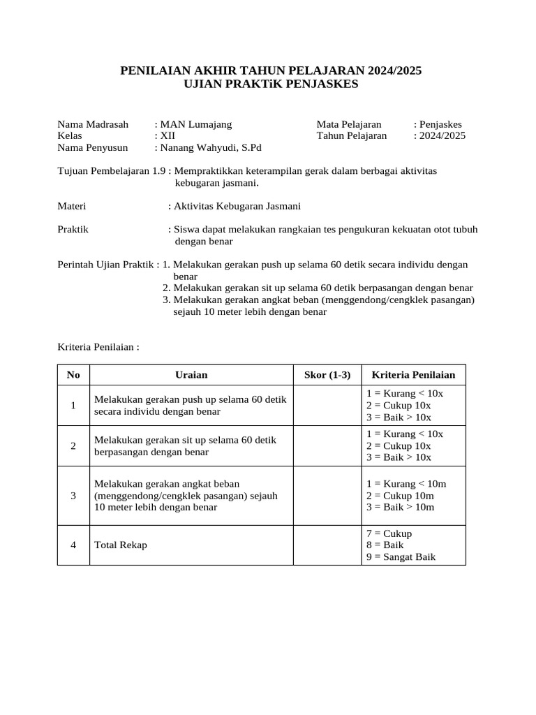 Kisi-Kisi Ujian Praktek Pjok | PDF