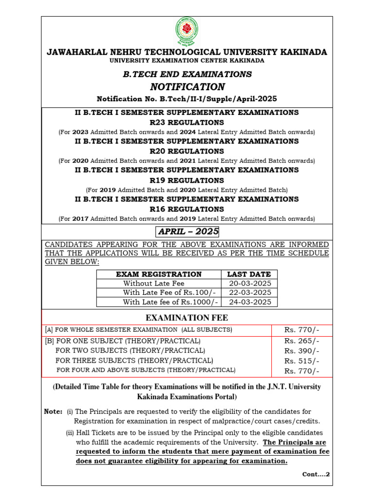 B.Tech II Sem Supplementary Exam Notice | PDF | Qualifications