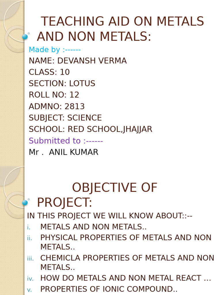 Metals vs Non-Metals: A Teaching Aid | PDF | Metals | Platinum