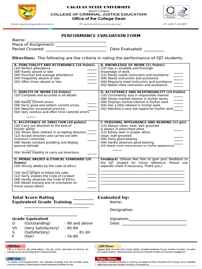 Performance Evaluation Form | PDF
