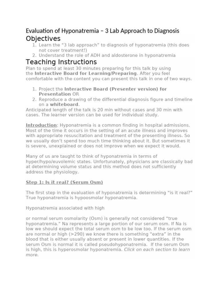 Evaluation of Hyponatremia | PDF | Blood Plasma | Medical Specialties