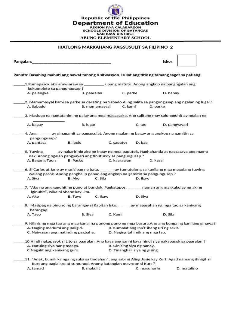 FILIPINO-3RD-QUARTER-EXAM | PDF