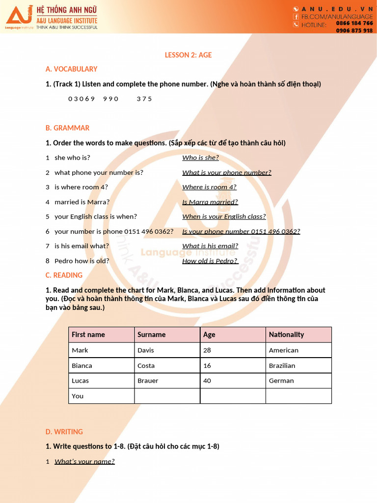 Age - Homework - Key | PDF